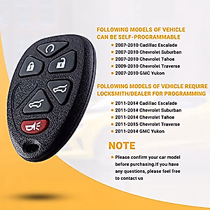 Car Key Fob Keyless Entry Remote 6 Button Compatible with Chevy Tahoe| Suburban| GMC Yukon| Yukon XL1500 2500| Cadillac Escalade ESV| EXT Key Replacement OUC60221 OUC60270