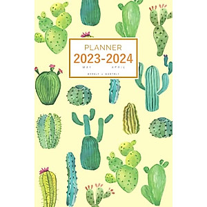 Planner 2023-2024: 6x9 Weekly and Monthly Organizer from May 2023 to April 2024 | Cactus Flower Bird Design Yellow
