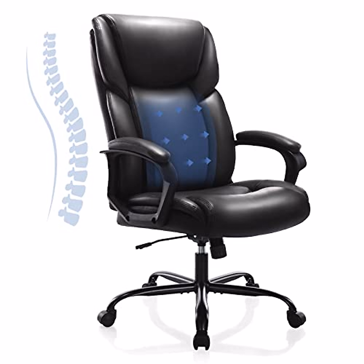 OLIXIS Executive High Back Home Office Desk Soft Armrest Padded, Height Adjustable Ergonomic Computer Lumbar Support Bonded Leather Chair, Black