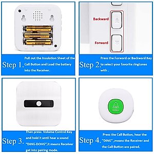 Daytech Caregiver Pager Wireless Call Button with Pager for Elderly 500 Feet Nurse Alert System with 2 Portable Receivers +3 Caregiver Call Buttons Panic Button Elderly Pager Emergency Alert Button