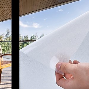 Coavas Window Privacy Film Frosted Window Glass Film Non-Adhesive Removable Bathroom Window Coverings Day and Night Privacy Heat UV Blocking Window Film for Home Office 35.4x78.7