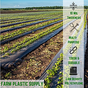 Farm Plastic Supply - Black Plastic Sheeting - 10 mil - (5' x 100') - Black Plastic Tarp, Polyethylene Vapor Barrier Plastic Sheeting, Black Painters Tarp, Roll of Heavy Duty Plastic