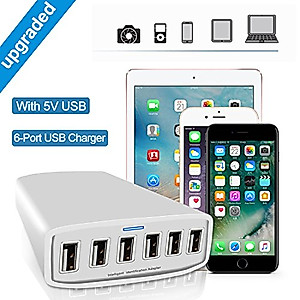 USB Charger, CIVIE High Speed 60W Multiport USB Charger 6-Port USB Desktop Charger Station Hub with PowerSmart Technology for Smartphone, iPhone, Samsung, Huawei, Ipad, Table and More