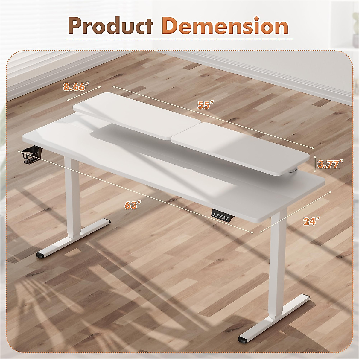 JUMMICO Electric Standing Desk, Adjustable Height Desk 63 x 24 Inch with Monitor Stand, Home Office Computer Desk (White)