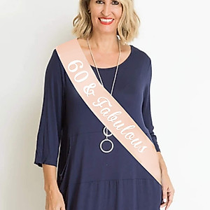 HOWAF Rose Gold 60th Birthday Sash, 60 and Fabulous Birthday Satin Sash for 60th Birthday Decorations Women 60 Birthday Gift Party Accessories, One Size