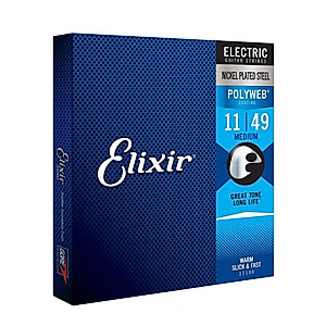 Elixir Strings, Electric Guitar Strings, Nickel Plated Steel with POLYWEB Coating, Longest-Lasting Warm Tone with Comfortable Feel, 6 String Set, Medium 11-49