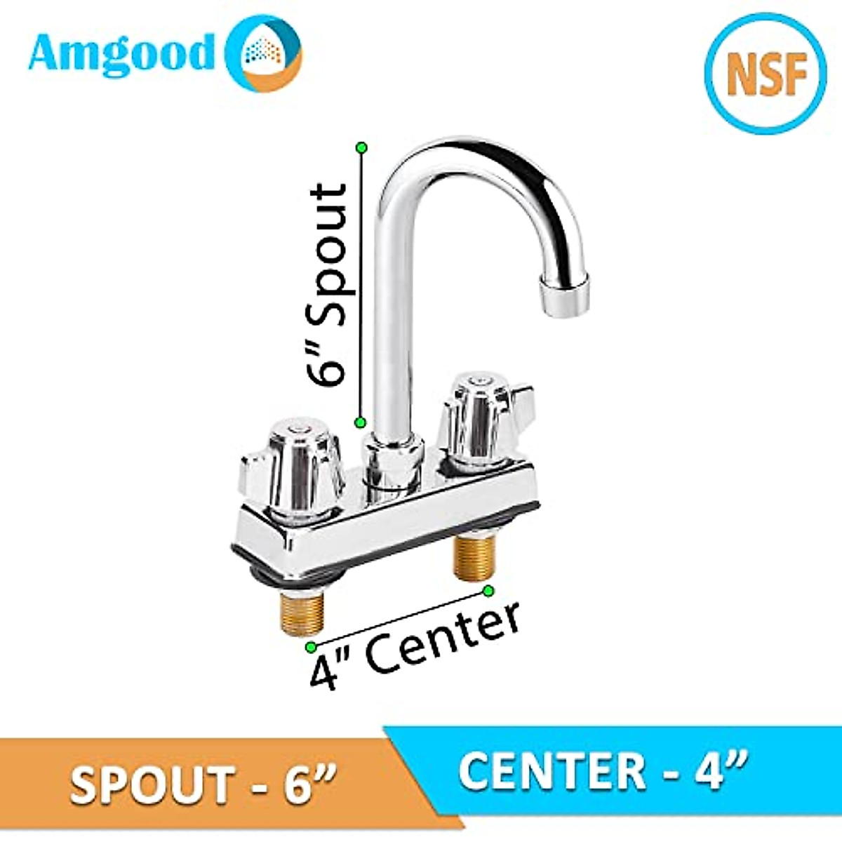 AmGood Deck Mount Kitchen Sink Gooseneck Faucet | 6" Swivel Spout | 4" Center | NSF | Commercial Kitchen Utility Laundry