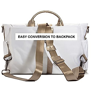 E.C.Knox Diaper Bag Backpack/Tote, with Built-in Baby Wipes Dispenser, Fold-Out Changing Pad, Stroller Hooks, 15 Pockets, Durable Nylon with Zip-Out Washable Canvas Lining, White