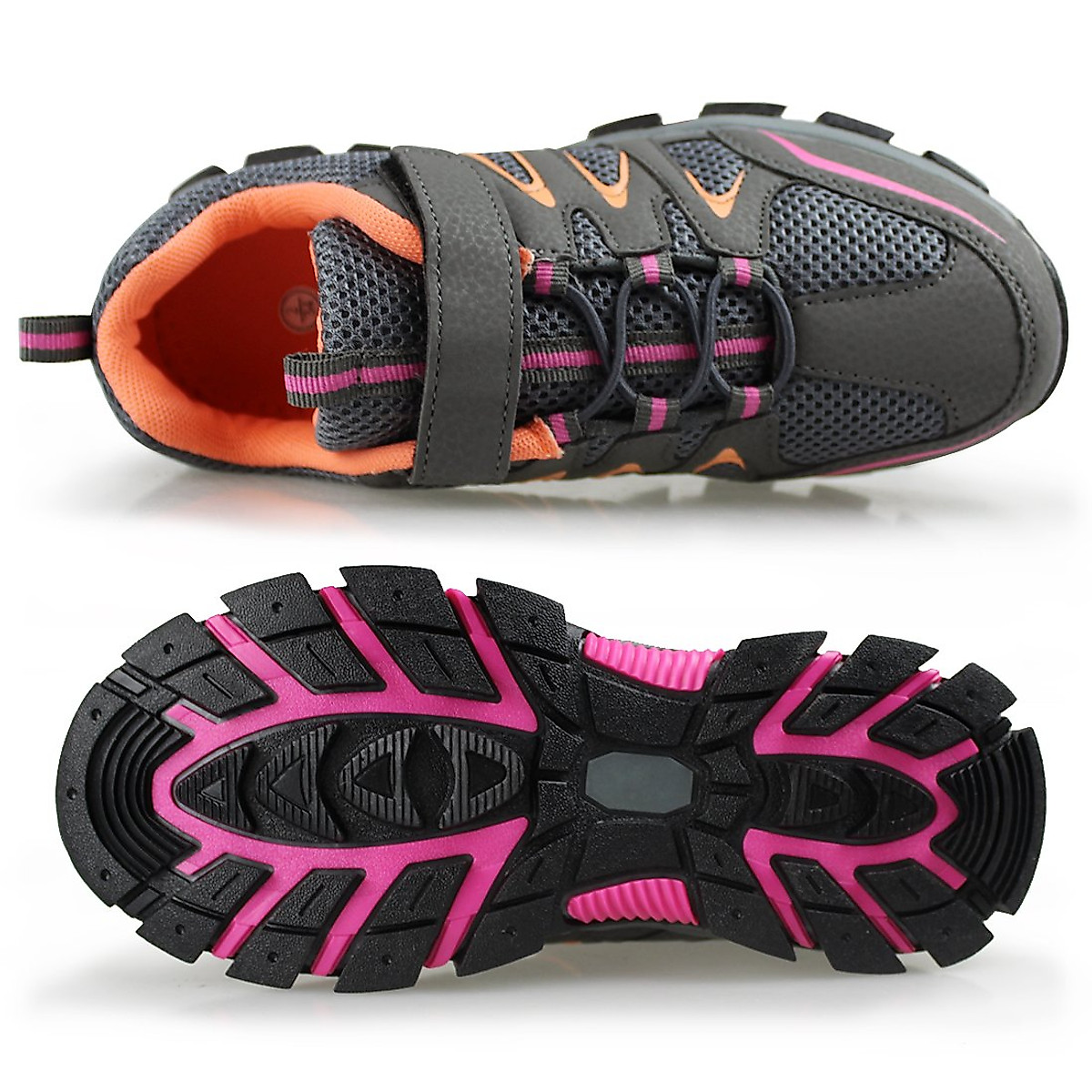 Hawkwell Kids Outdoor Hiking Shoe(Little Kid/Big Kid),Grey Orange Mesh,1 M US