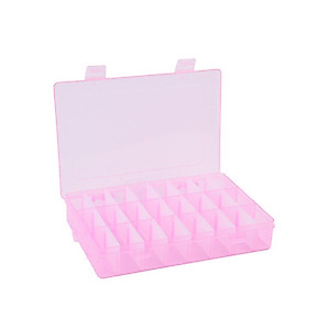 2 Pack 24 Grids Plastic Jewelry Bead Storage Case Box Organizer Container with Adjustable Dividers for Pills,Herbs,Tiny Bead,Jewelry Findings and Other Small Items 7.6" x 5.1" (Pink)