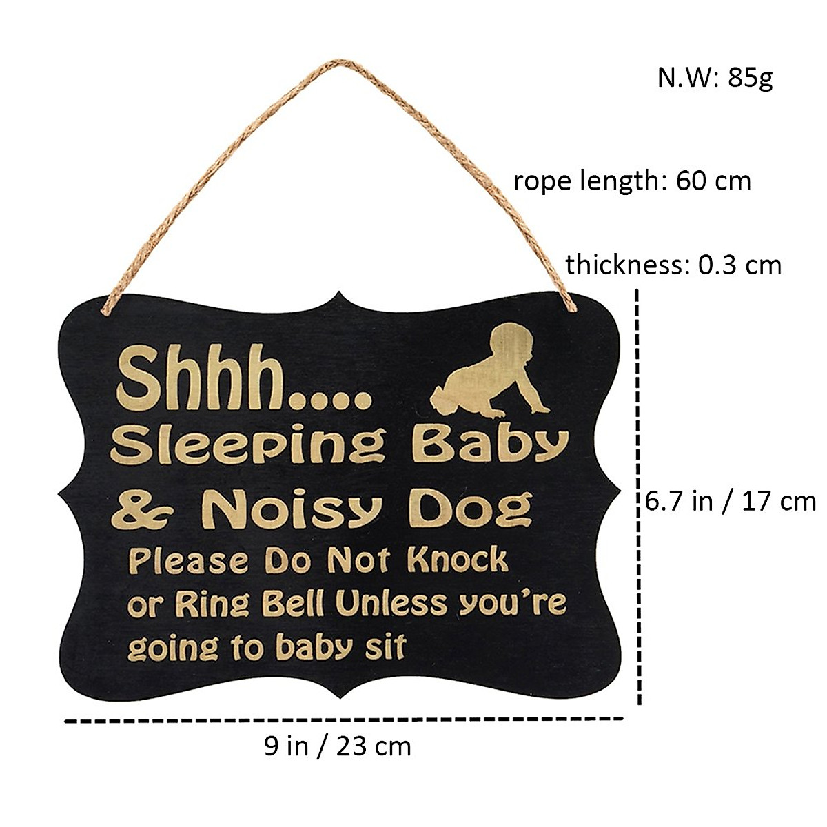 WINOMO Shhh Sleeping Baby Door Sign Do Not Disturb Sign Baby Room Hanging Wooden Decorative Sign Do Not Knock or Ring Baby Sleeping Hanger Sign (Black)
