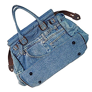 Bijoux De Ja X-Large Blue Denim Double Top Handle Tote Shopper Handbag Purse for women