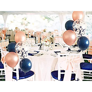 Navy Blue Rose Gold Confetti Balloons 20pcs for Birthday Party Decorations for Women/Navy Rose Gold Latex Balloons for Wedding/Baby Shower Navy Pink Gender Reveal Party Decorations