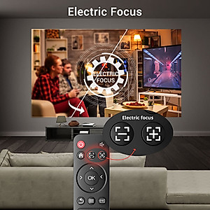 Autofocu Smart Projector with Android TV OS, Xgody A40 9000L Mini Projector with WiFi and Bluetooth, 1080P Support HD Home Theater Projector with Netflix 7000+APPs Bulit-in Hi-Fi Speaker and Remote