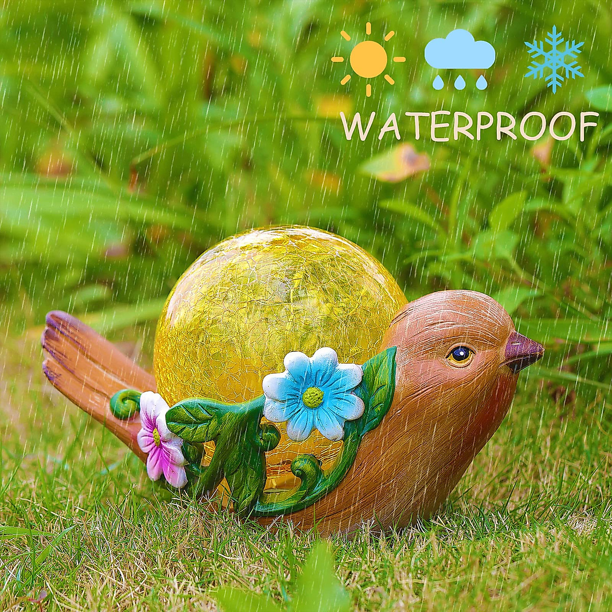 CTgift Garden Bird atue, Garden Bird Sculptures with Solar LED Lights for Artiic Deration of Outdoor Sidewalks, Patios, and Lawns