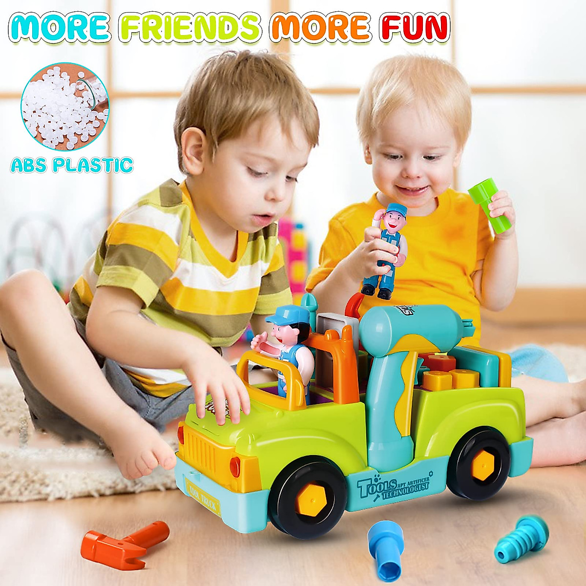 Toys for 3 Year Old Boys Bump & Go Construction Truck Take Apart Car Toys for 3 4 5 6 7 Year Old Boys Girls with Drill Tool,Music/Lights,Early Educational Christmas Birthday Gifts for Kids Age 3-5
