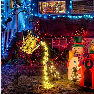 ASDFG Solar Watering Can Lights Waterproof Garden Decorations - Outdoor Large Fairy Lartern Hanging Retro Metal Kettle Light Star Art Decorative Lamp for Walkway Table Patio Lawn with Bracket