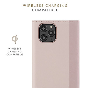 HABITU [Folio Collection 2022 Eris Tri-Fold Pink Wallet Case for iPhone 12 Pro Max, Detachable Vegan Leather Magnetic Folio with Card Pockets, Mirror & Strap for Women, for Women