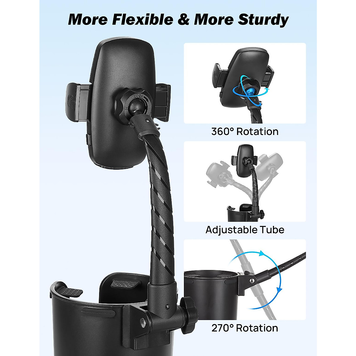 JOYTUTUS Cup Holder Phone Mount for Car, [Upgraded Long & Thick Gooseneck] Cup Phone Holder for Car, Cell Phone Holder Car Fit iPhone, All Smartphones