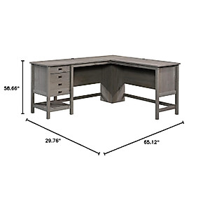 Sauder Cottage Road L-Desk, L: 65.12" x W: 58.66" x H: 29.76", Mystic Oak Finish & Cottage Road Lateral File, L: 32.44" x W: 21.81" x H: 29.76", Mystic Oak Finish