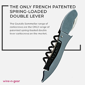 Le Coutale Waiters Corkscrew by Coutale Sommelier - Grey - Two-Step Lever Action for Smooth Cork Pull - Wine Bottle Opener for Bartenders and Gifts - Sharp Micro-Serrated Knife