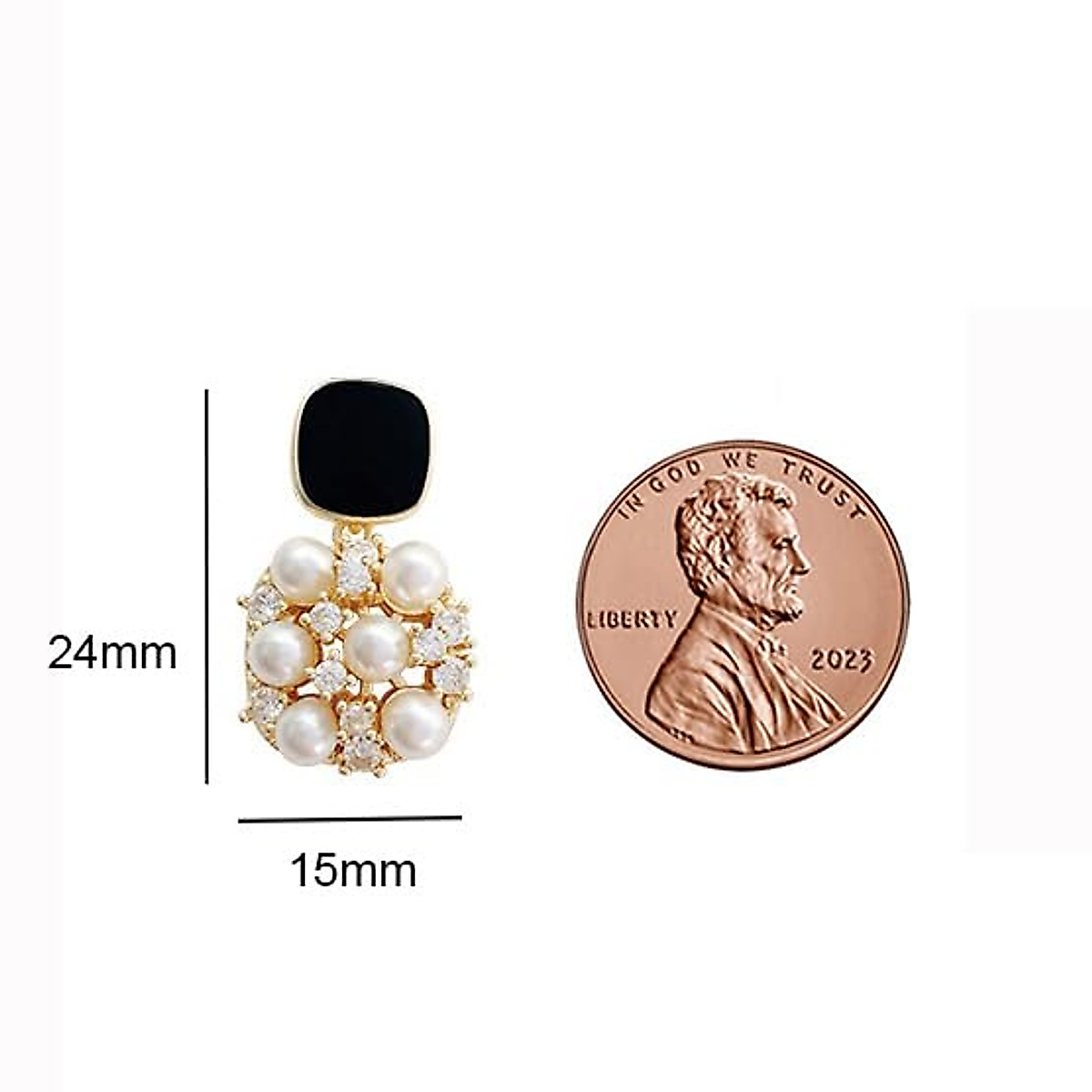 AYNN 18k Gold Plated Black Square Cubic Zircon Pearl Drop Dangle Earring Jewelry Hypoallergenic