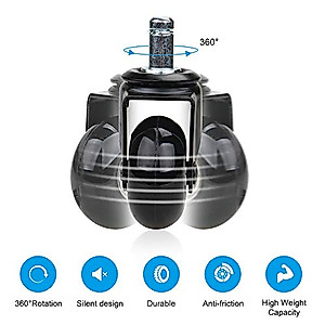 Office Chair Caster Replacement Wheel for Hardwood Floor and Carpet,2"Heavy Duty Universal Floor Safe Caster Set of 5,Rubber Wheels Office Chair to Replace Office Chair mats,fits 98% Chairs