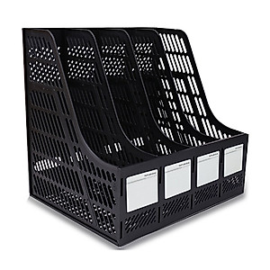SAYEEC Desktop Magazine Holder Desk File Organizer 4 Compartments Vertical File Dividers Book Holder Frames Document Cabinet Rack Storage Organizer Box for Home Office School Black