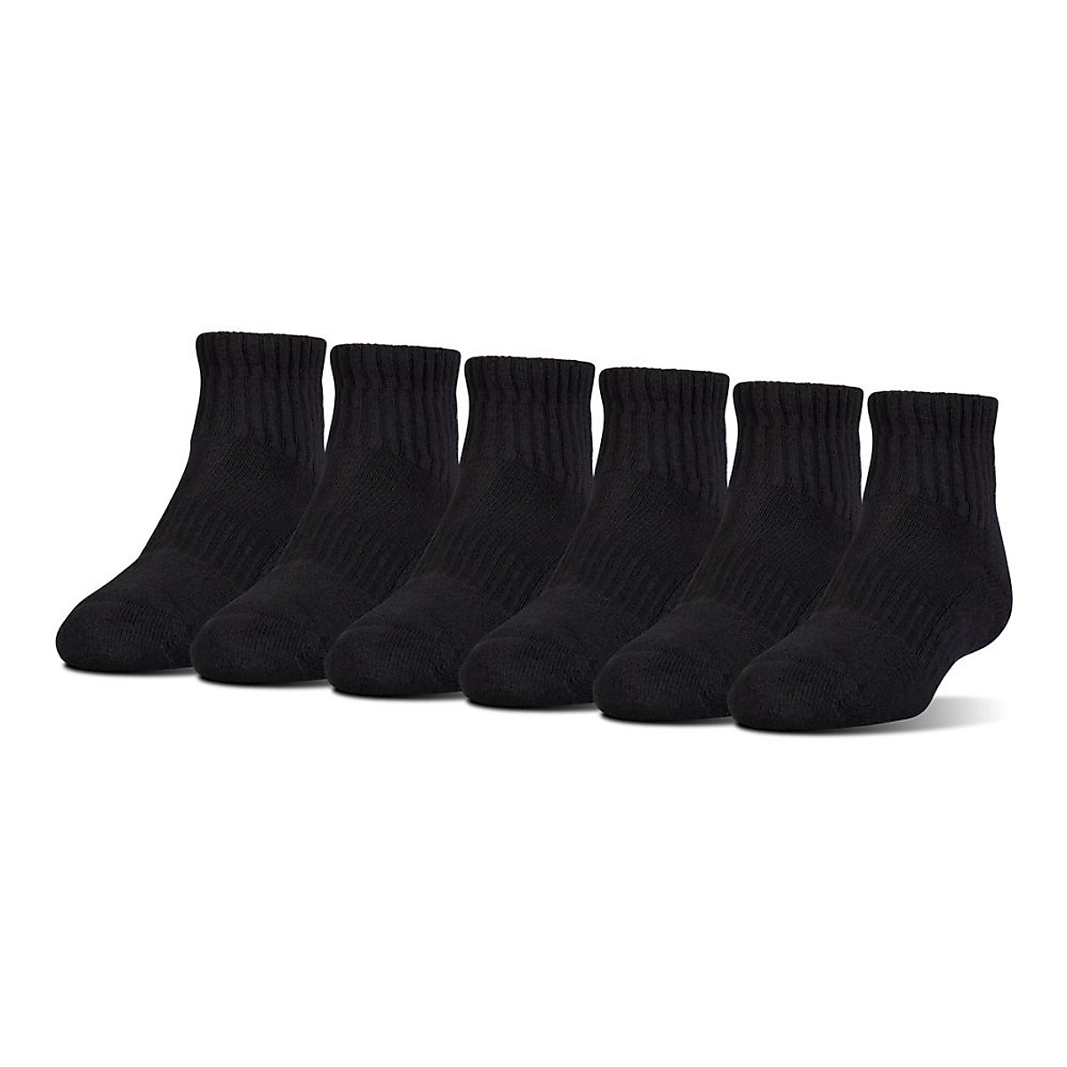 Under Armour Youth Cotton Quarter Socks, Multipairs, Black/Stealth Gray (6-Pairs), Small