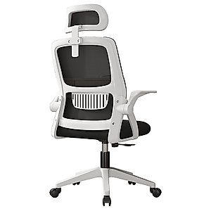 Dripex Ergonomic Office Chair, High Back Desk Chair, Computer Mesh Chair with Lumbar Support, Adjustable Headrest & 2D Armrest, 90°-135°Tilt Function, 360° Swivel Home Office Task Chair, White