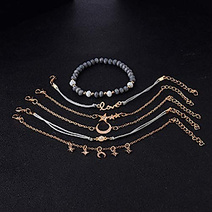 Aluinn Boho Rope Bracelet for Women Fashion Gold Moon Hand Catenary Star Lovr Hand Chain Pearl Bracelet Jewelry for Girls