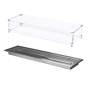 Celestial Fire Glass 30" x 6" Drop-in Burner Pan and Glass Flame Guard Bundle