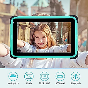 weelikeit Kids Tablet 7 inch Android 11, Learning Tablet for Children, 2GB + 32GB Toddler Tablets with YouTube, Netflix, WiFi 6, Bluetooth 5.0, Dual Camera, Shockproof Case, Stand, Stylus(Green)