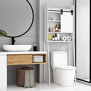 Liggue Over The Toilet Storage Cabinet,3-Tier Above Toilet Storage Cabinet,Bathroom Storage Cabinet Over Toilet with Sliding Barn Door for Bathroom, Restroom, Laundry