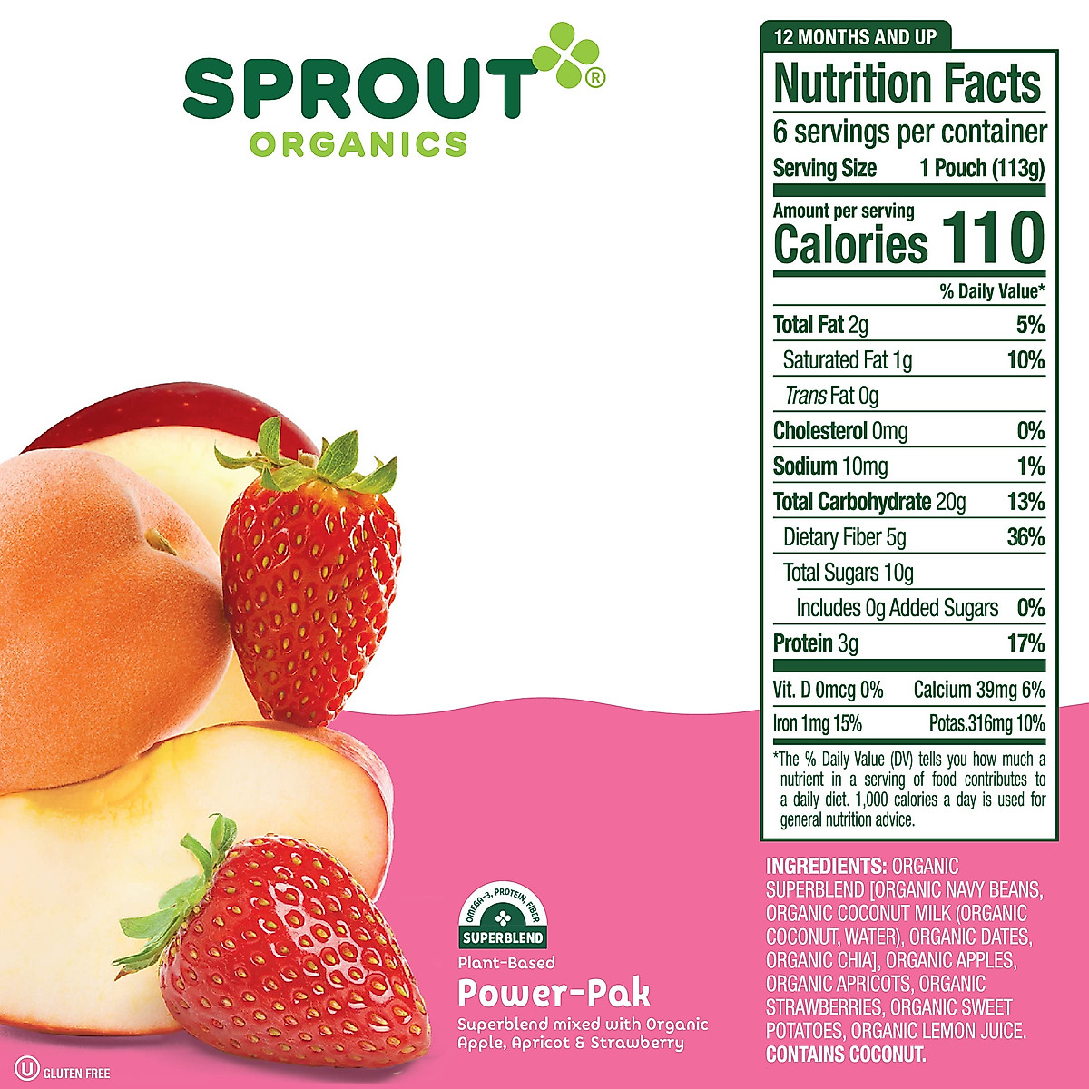 Sprout Organic Baby Food, Stage 4 Toddler Pouches, Apple Apricot & Strawberry Power Pak, 4 Oz, Pack of 12