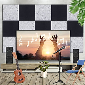 DEKIRU 12 Pack Acoustic Foam Panels, 12 X 12 X 0.4 Inches Soundproofing Insulation Absorption Panel High Density Beveled Edge Sound Panels (Normal version, Grey)