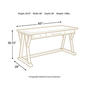 Signature Design by Ashley Luxenford Rustic Farmhouse 60" Home Office Desk with Drawers, Distressed Gray