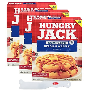 Hungry Jack Complete Belgian Waffle Mix (Pack of 3) with By The Cup Butter Spreader