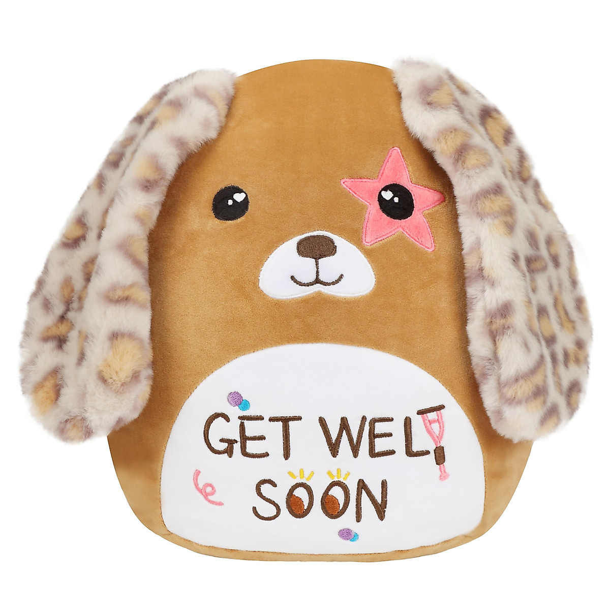 Easfan Get Well Soon Dog Plush Pillow Puppy Stuffed Animal with Floppy Long Ears, Cuddly Soft Toy Recovery Gifts for Patients Sick Girls Boys, Light Brown, 12"