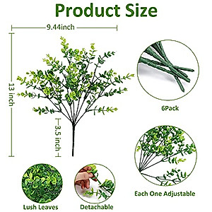 THE BLOOM TIMES Artificial Boxwood (Pack of 6), Artificial Greenery Stems Fake Outdoor Plants UV Resistant for Farmhouse Home Garden Wedding Indoor Outside Decor in Bulk Wholesale
