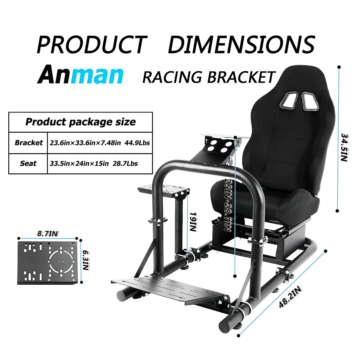 Anman G25 Flight Racing Simulator Cockpit Upgrade Pro Fits for Logitech G27 G29 G920, Thrustmaster T300RS TX F458,PS5 Race Car Seat Game Accessories Driving Simulator Cockpit Steering Wheel Handbrake