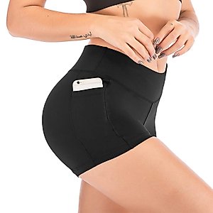 Shakumy Women High Waist Out Pocket Sports Stretch Gym Shorts Tummy Control Workout Running Yoga Athletic Shorts Hot Pants