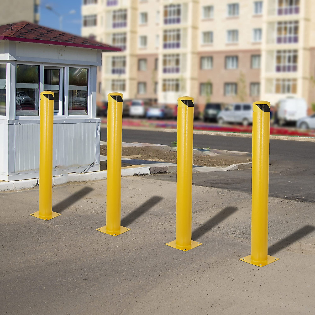 DorBuphan 2Packs 36-4.5 Bollards 4-1/2" OD 36" Height Safety Bollard Yellow Powder Coat Street Bollard Parking Post 4 Free Anchor Bolts for Garage or Parking Lot