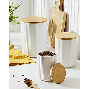 getstar Flour Sugar Storage Containers, Ceramic Canisters Sets for the Kitchen Countertop with Bamboo Airtight Lids, 80oz 40oz&20oz Coffee Tea Sugar Container Set of 3