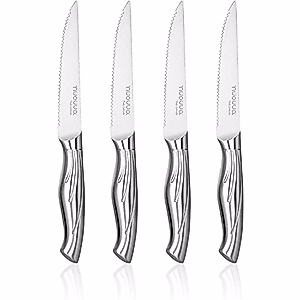 nuovva Kitchen Steak Knife Set - Steak Knives with Serrated Edge - Durable Stainless-Steel Steak Knives Set of 4 with Gift Box – Ergonomic Handle for Comfortable Grip