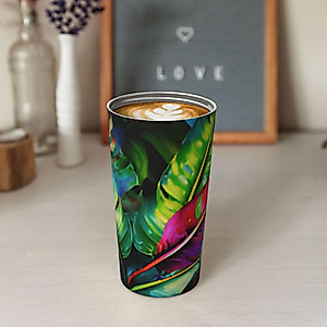 Insulated Coffee Mug Colorful Tropical Leaf 17oz Double Wall Vacuum Stainless Steel Tumbler With Leak-Proof Lid And Handle, Cute Travel Thermos Mug For Cold Hot Drinks