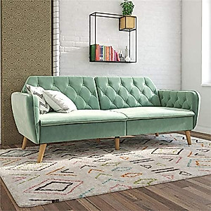 Novogratz Tallulah Memory Foam Sofa Bed, Light Green Velvet Futon,