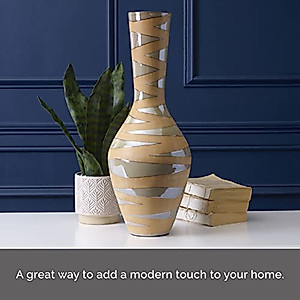 Scott Living Ceramic Striped Vase, for use with Faux or Dried Flowers, 6.69x6.69x18.11 Inch