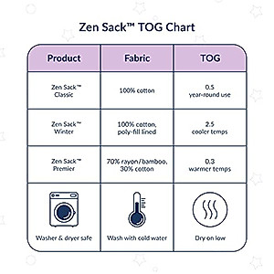 Nested Bean Zen Sack® Winter | Infant Sleep Sacks | Baby 6-15 M | TOG 2.5 | 100% Cotton | Eases Swaddle Transition | Aids Self-Regulation | 2-Way Zipper | Machine Washable