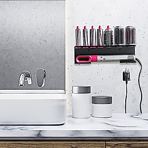Welltop Storage Holder for Dyson Airwrap Styler Accessories, Wall Mounted Stand with Adhesive, Curling Iron Accessories Storage Shelf Fits for Bathroom Bedroom Hair Salon Barbershop